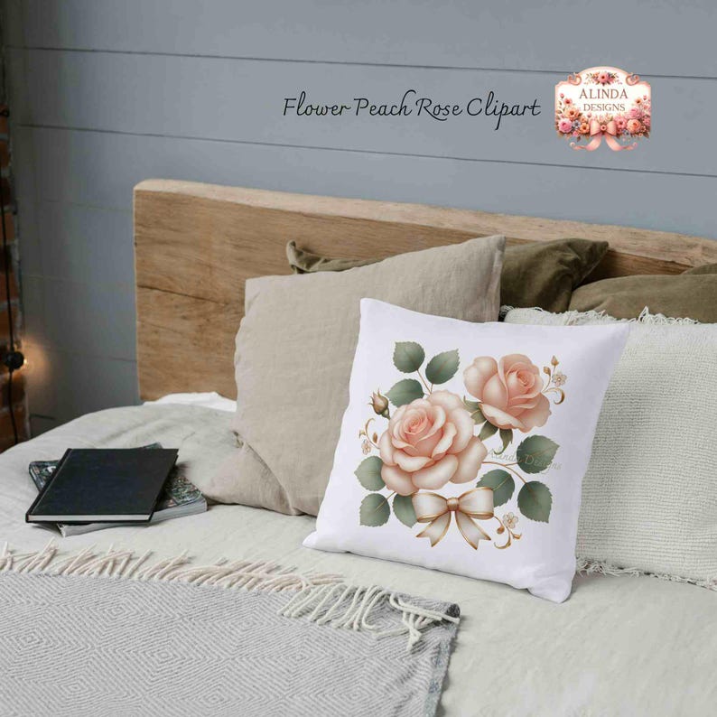 Peach Rose Watercolor Clipart, Elegant Floral Design, 300 DPI Pngs for ...