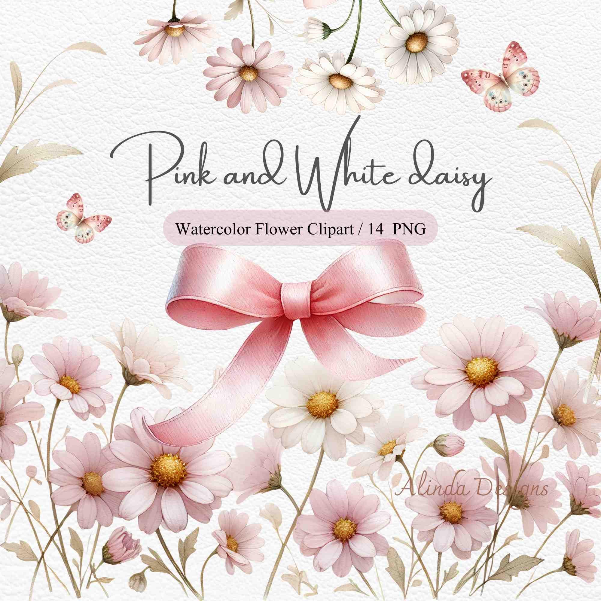 Watercolor Pink Daisy Clipart: Floral Illustrations (14 PNG) - Etsy
