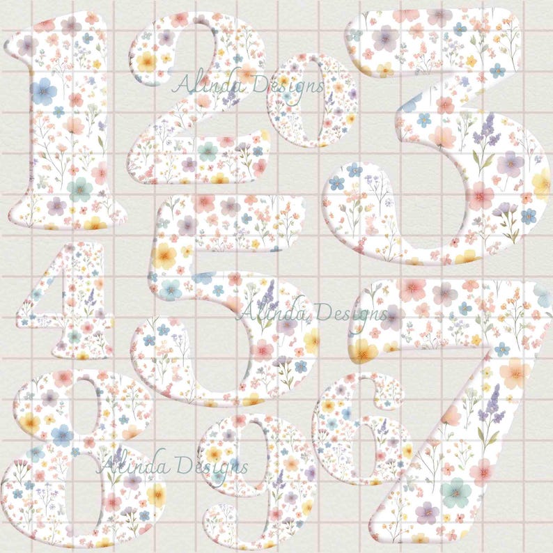 Watercolor Floral Letters and Numbers Clipart (PNG, Digital Download ...