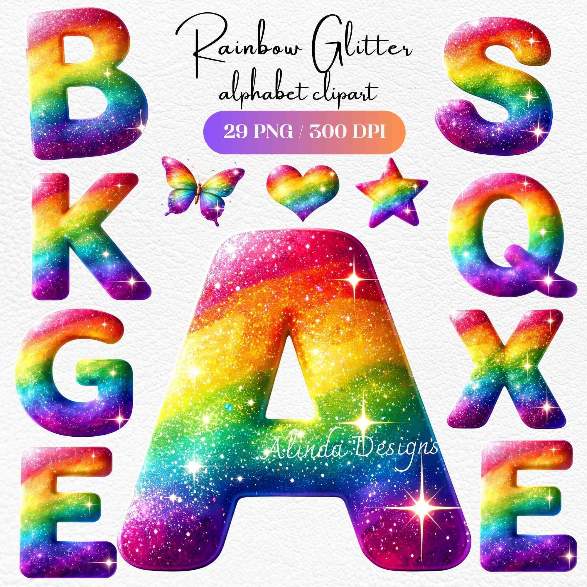 Rainbow Glitter Alphabet PNG, Sparkly Galaxy Letters Clipart - Etsy