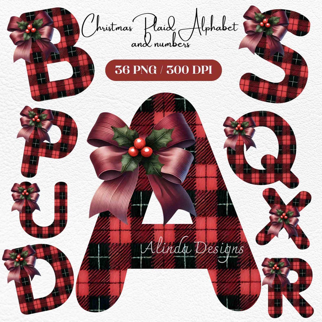 Christmas Plaid Alphabet Clipart, Festive Plaid Letters, Holiday Cards ...
