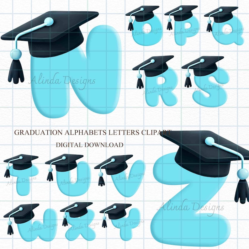 Graduation Alphabet Clipart: Blue & Gold Letters (PNG Digital Download ...
