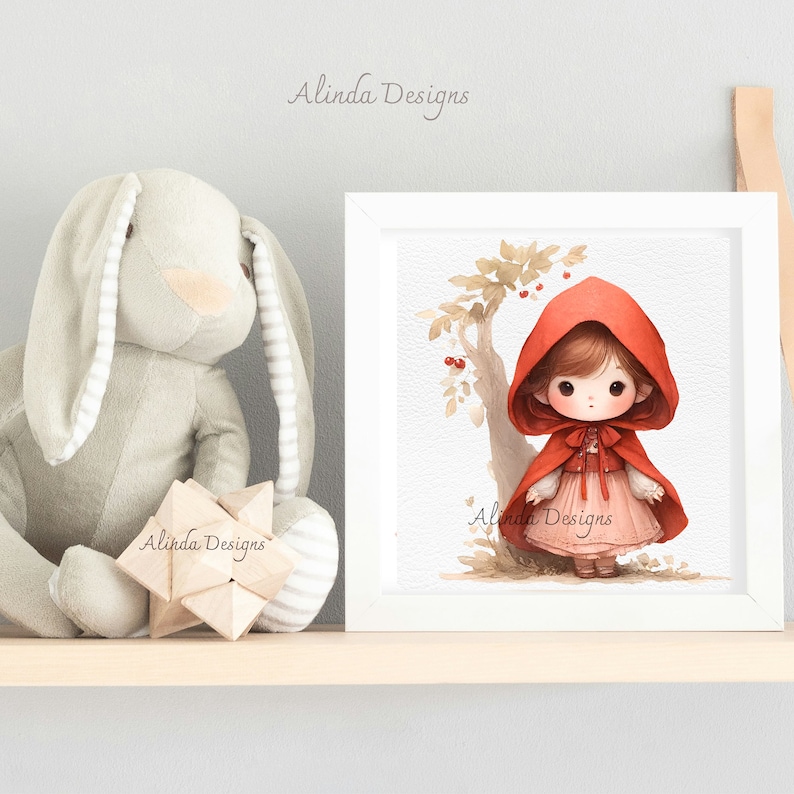 Watercolor Little Red Riding Hood Clipart: Fairy Tale PNG (digital ...