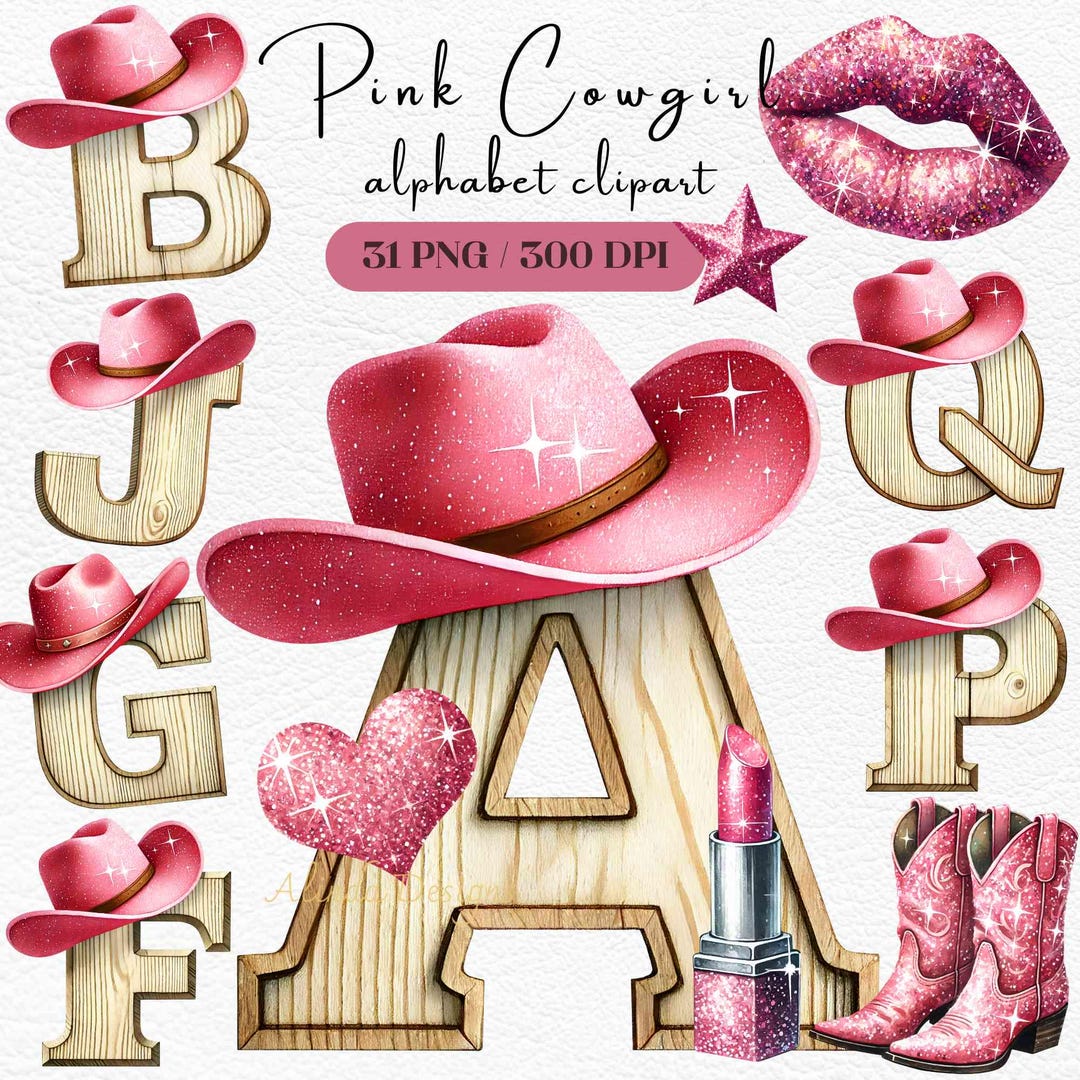 Pink Cowgirl Alphabet PNG Letters , Western Glam Rodeo Clipart for ...