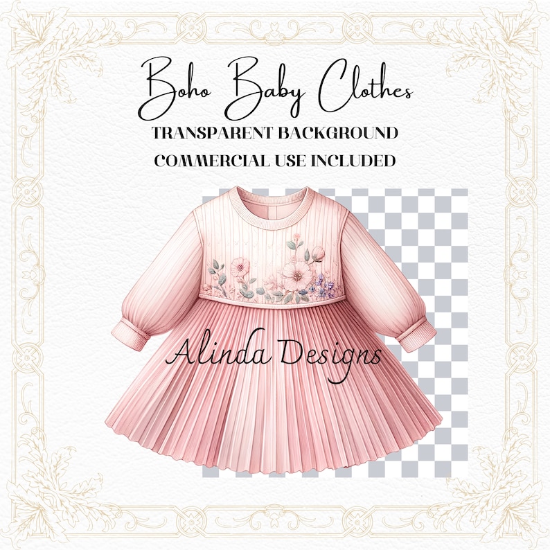 Boho Baby Clothes Clipart: Watercolor PNG, Nursery Decor (digital ...