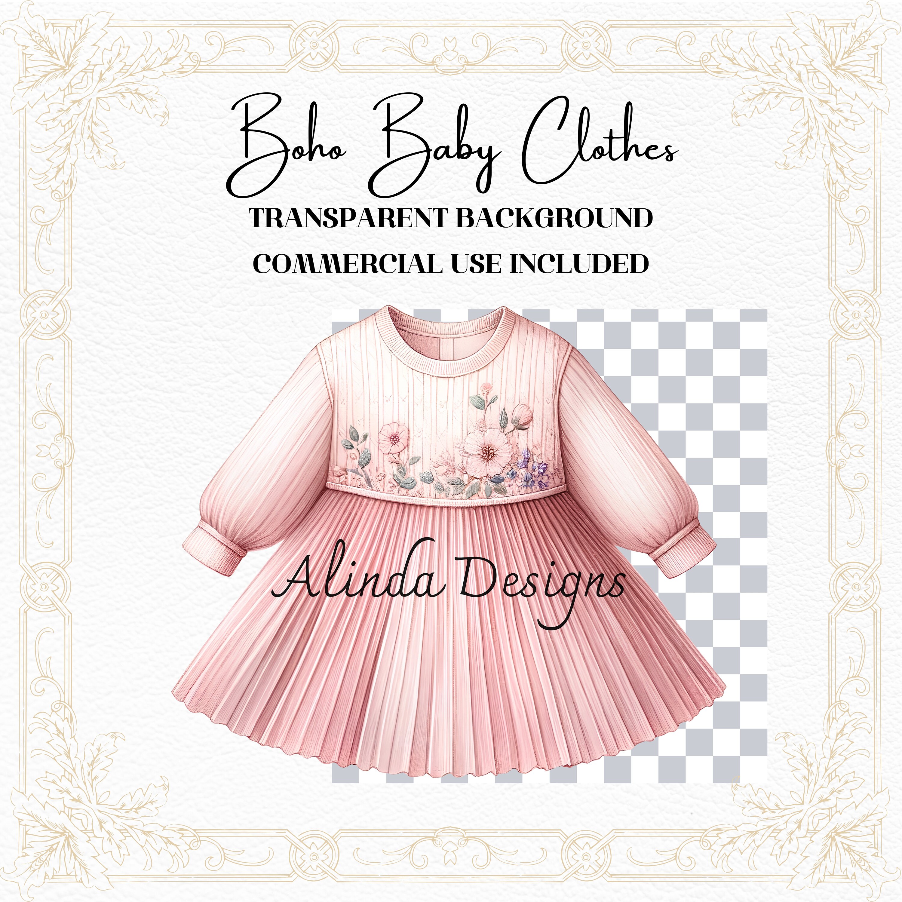Boho Baby Clothes Clipart: Watercolor PNG, Nursery Decor (digital ...