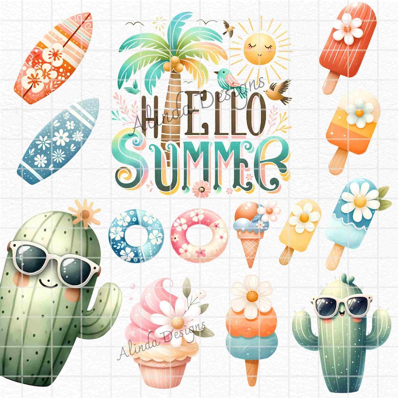 Groovy Summer Clipart Bundle, Retro Summer Vibes Digital Download ...