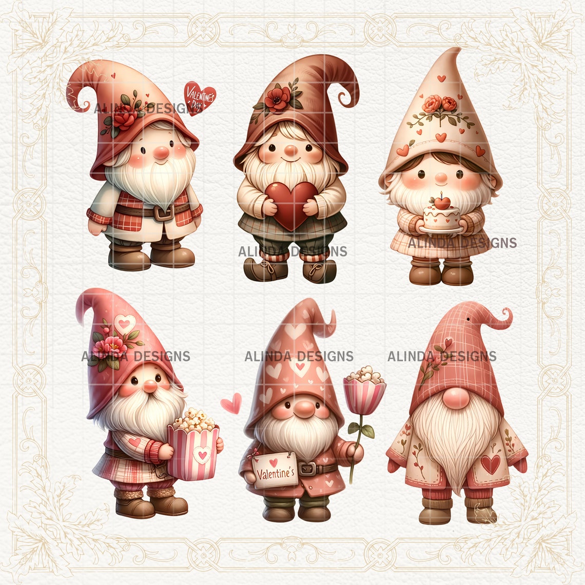 Valentines Gnomes Clipart, Watercolor Valentines Clipart, Bundle, Love ...
