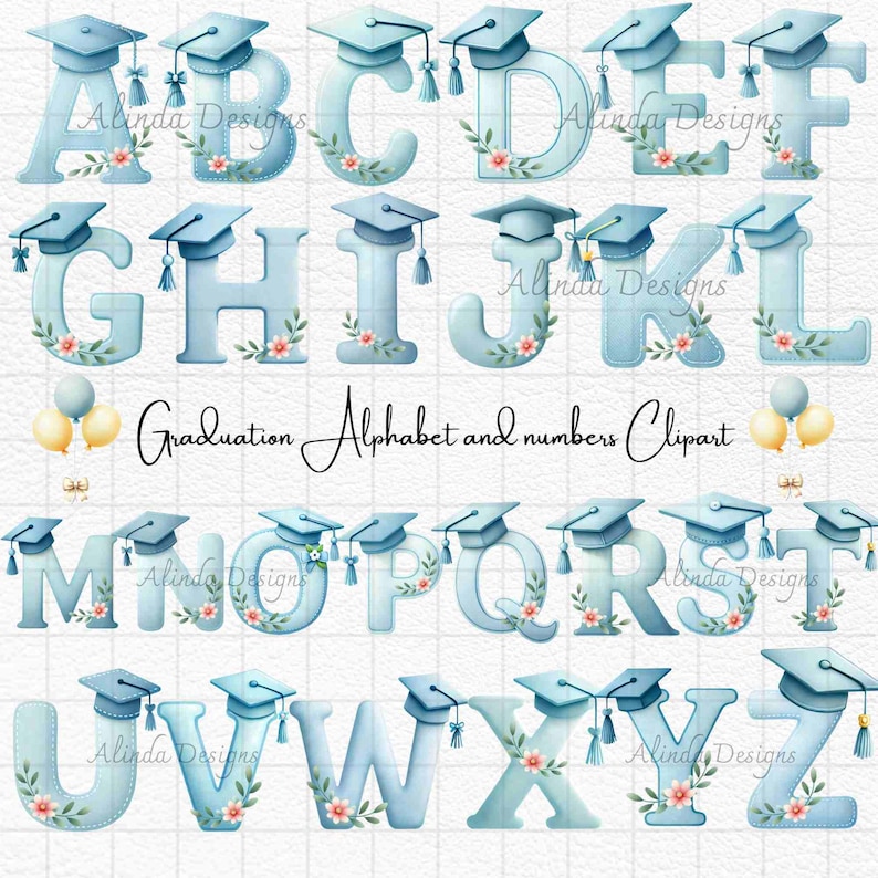 Graduation Alphabet Clipart: Printable Letters & Numbers (PNG) - Etsy