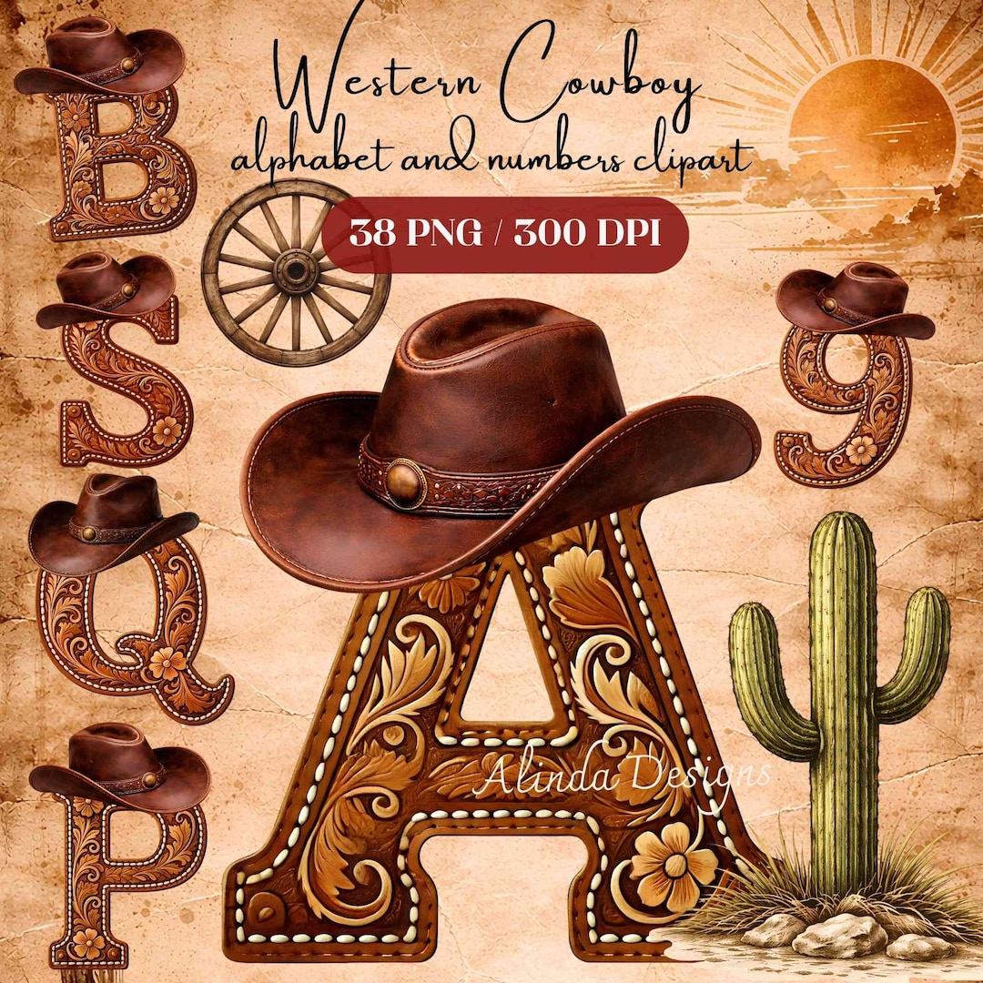 Western Cowboy Alphabet PNG, Tooled Leather Letters Clipart - Etsy