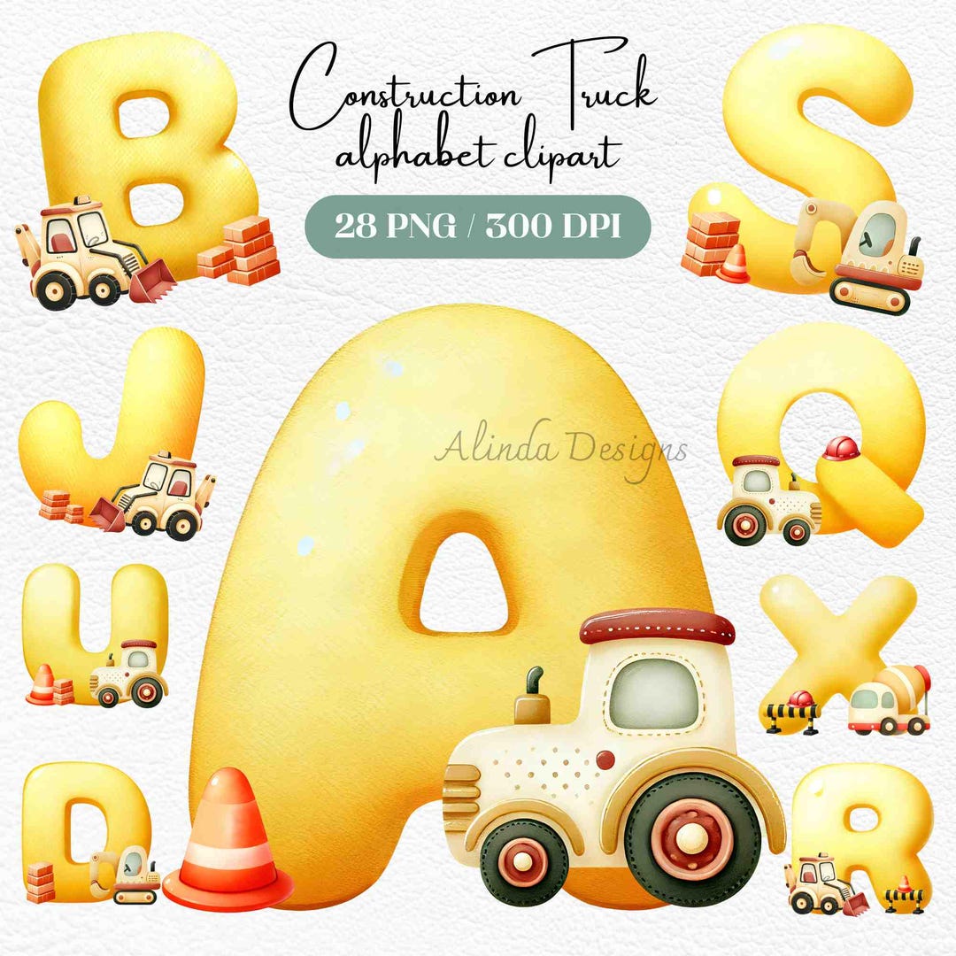 Construction Truck Alphabet Clipart: Kids' Decor (PNG Digital Download ...