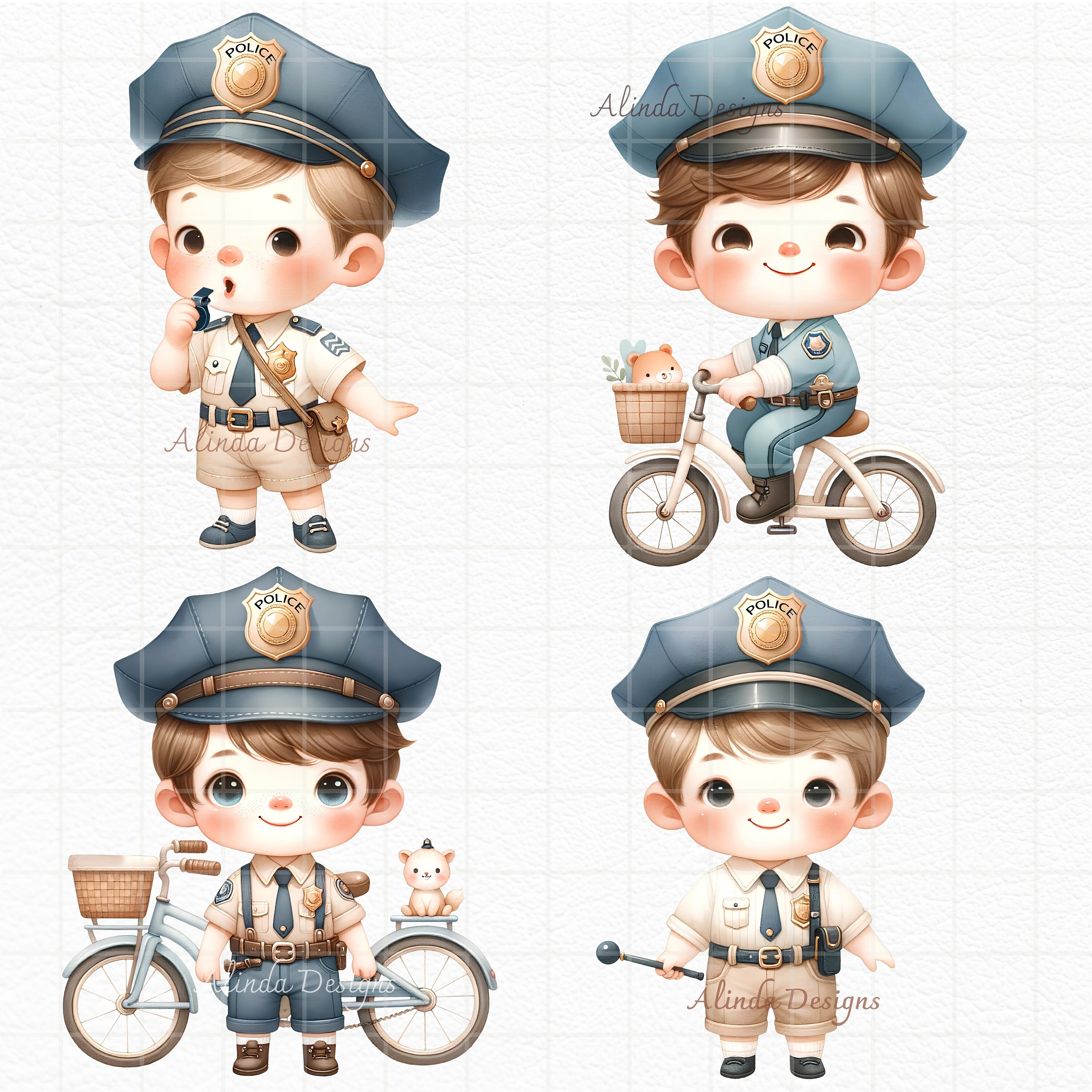 Watercolor Cute Police Clipart for Kids, Digital PNG Files, Clipart ...