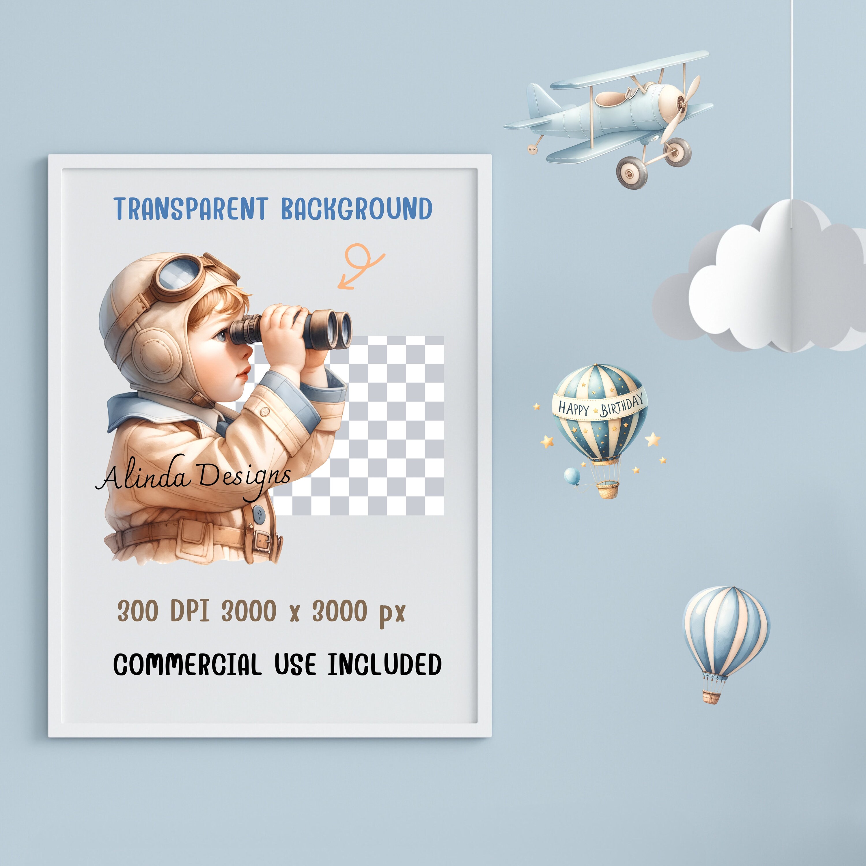 Aviator Kids Watercolor Clipart Set, Vintage Airplane Pilot Clipart ...