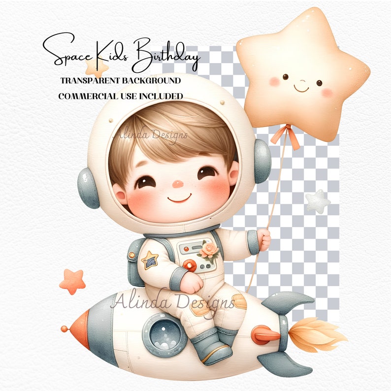 Watercolor Space Clipart for Kids Birthday, Digital Download, Space ...