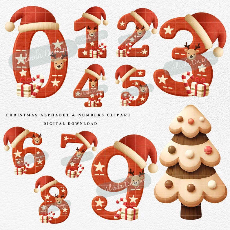 Christmas Alphabet Numbers Clipart: Santa Font PNG Digital Download - Etsy