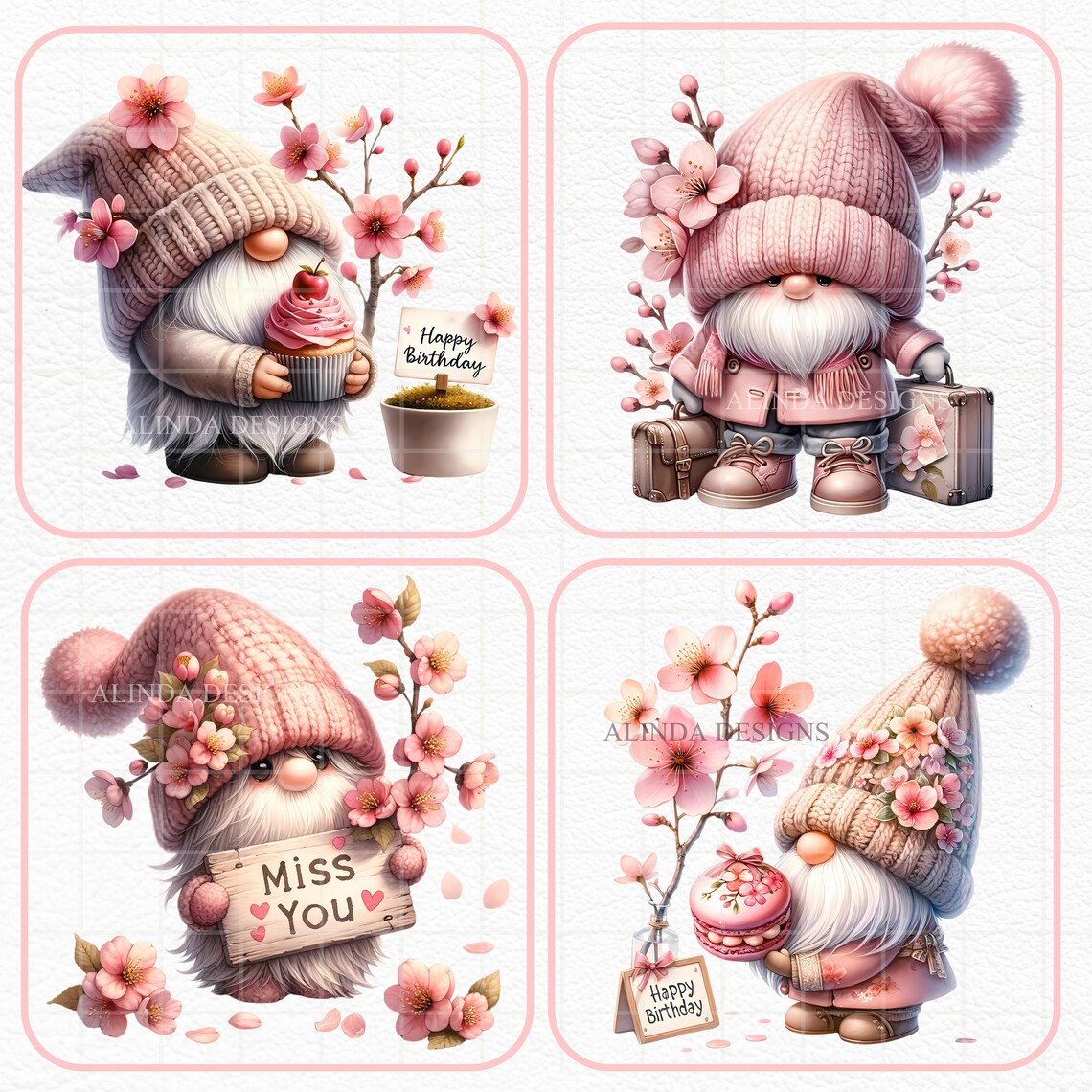 Spring Gnome Clipart, 11 PNG Watercolor Gnome Cherry Blossom, Cute ...