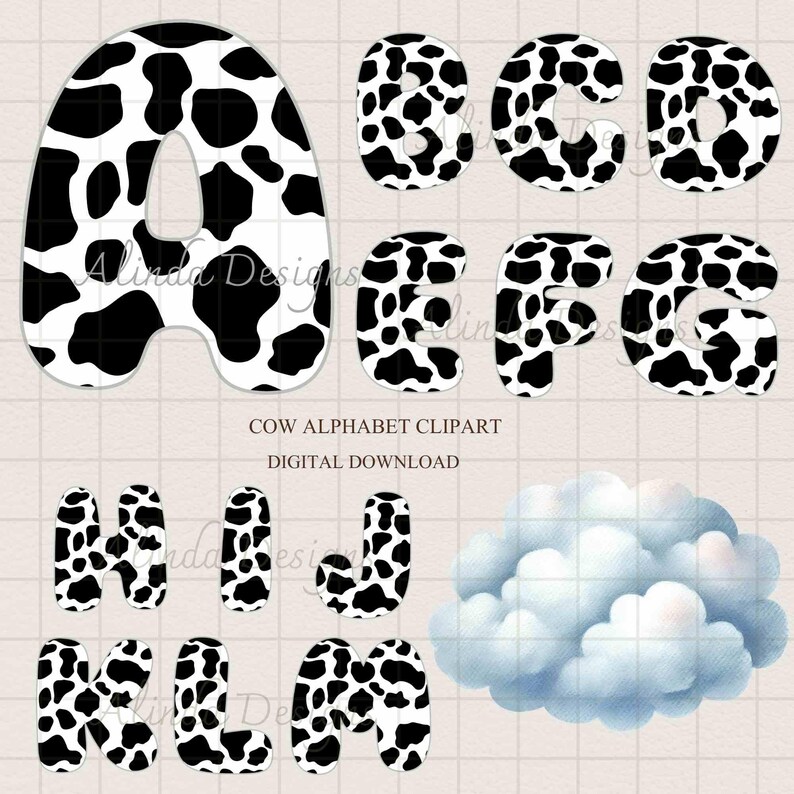 Cow Print Alphabet Clipart: Farm-themed PNG Letters (digital Download ...
