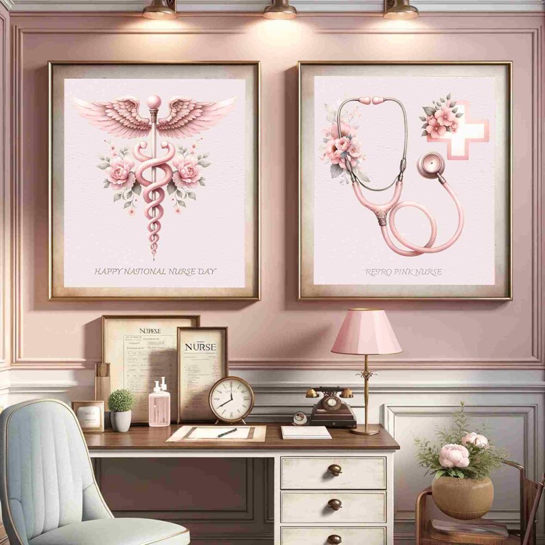 Retro Pink Nurse Clipart: Vintage Medical Graphics (digital Download ...