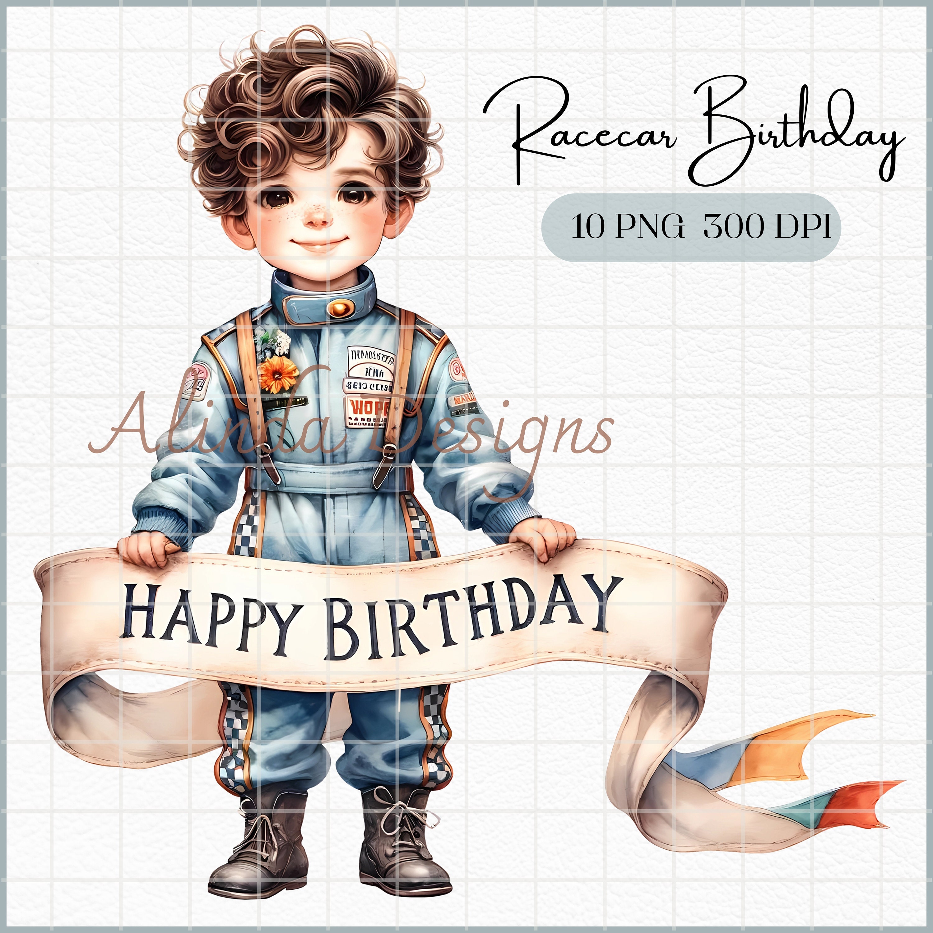 Vintage Racecar Clipart, Birthday Boy Digital Download, Retro Racing ...