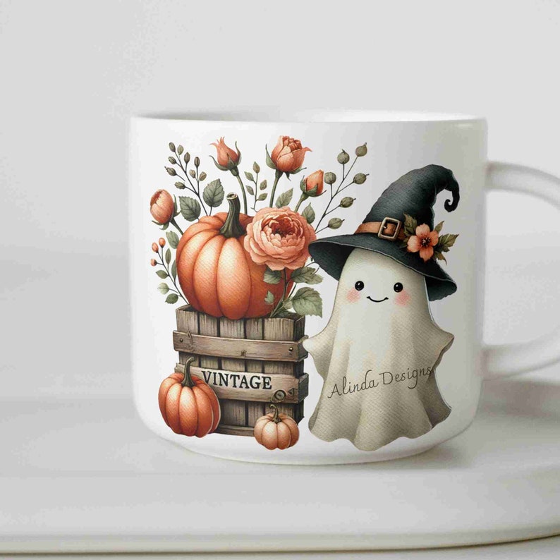 Watercolor Cute Ghost Pumpkin Clipart, Vintage Halloween Digital ...