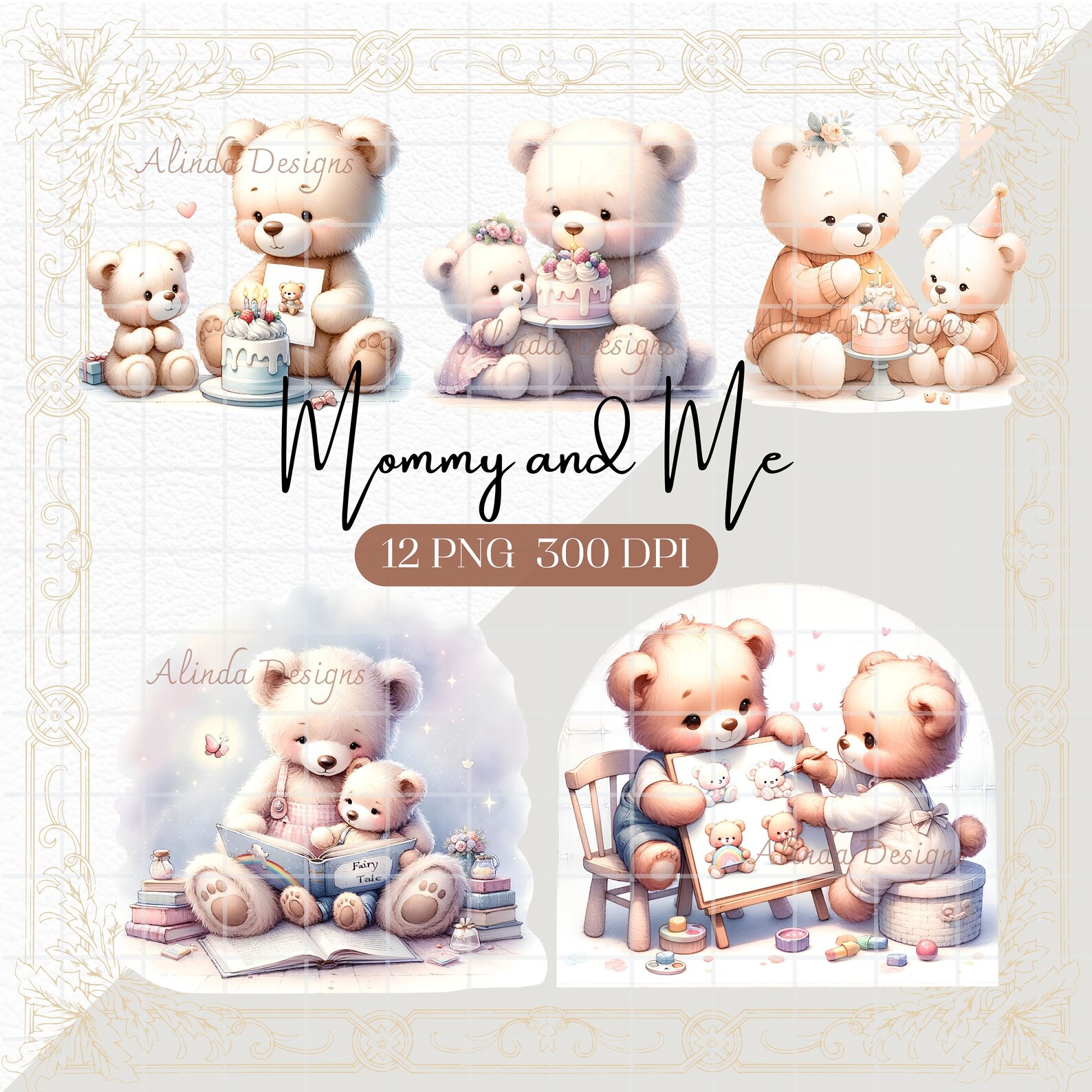 Mother's Day Teddy Bear Clipart, Digital Download, Cute Bear Graphics ...