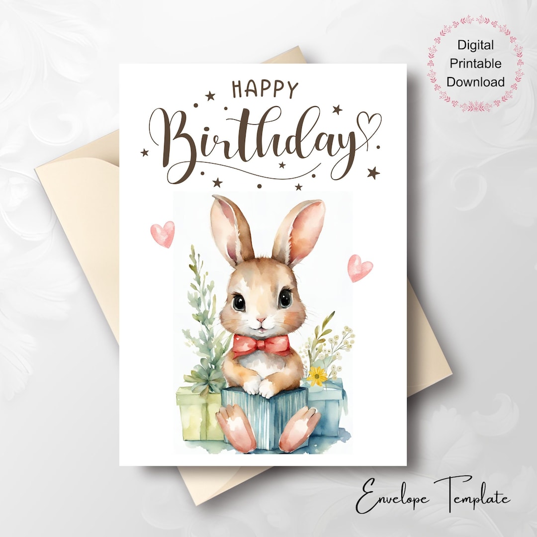 Printable Bunny Birthday Card Bunny Lover Card Bunny - Etsy