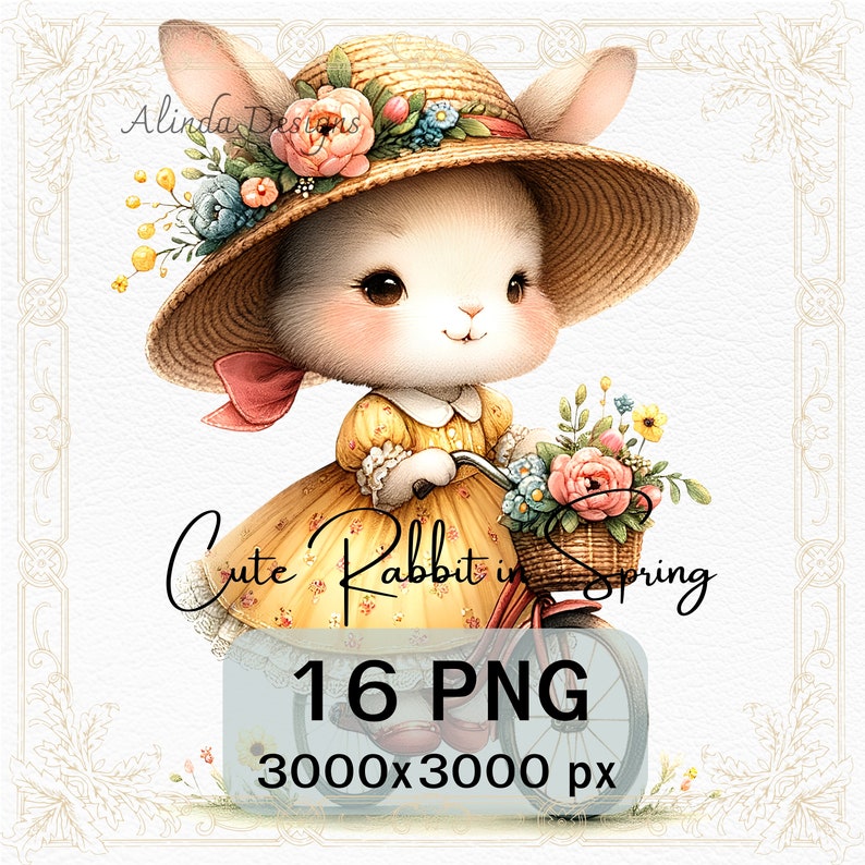 Cute Rabbit Spring Clipart, Easter Bunny Digital Download, Pastel ...