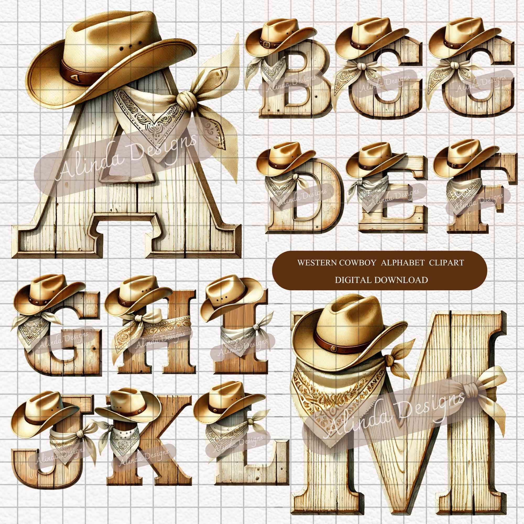 Western Cowboy Alphabet Clipart: Rustic Wood Letters PNG - Etsy