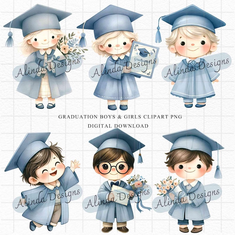 Graduation Clipart: Boys & Girls in Caps and Gowns (22 PNG) - Etsy