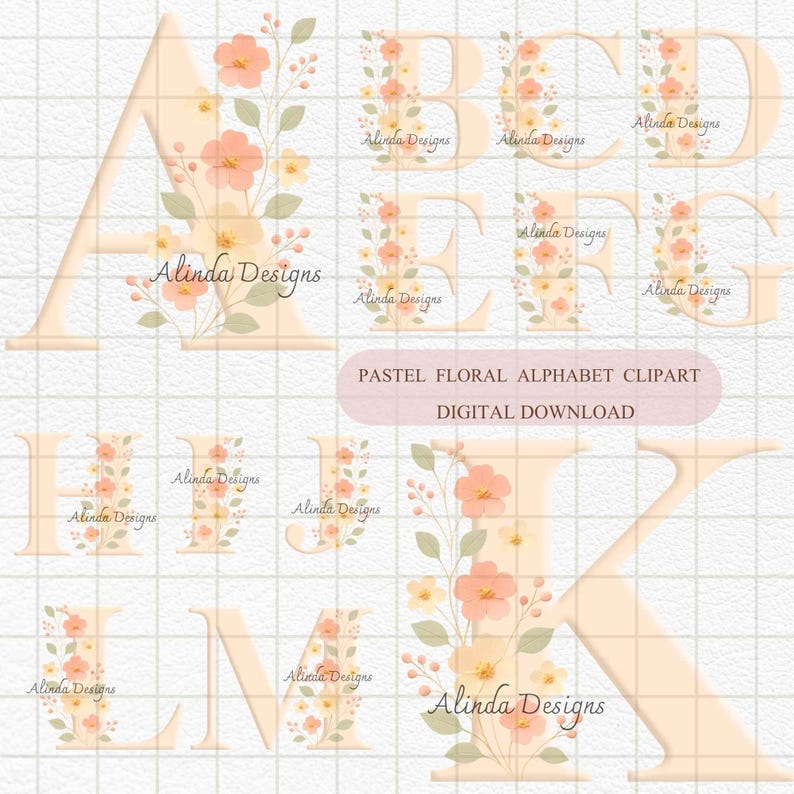 Pastel Floral Alphabet Clipart: Spring Garden Letters PNG Digital ...