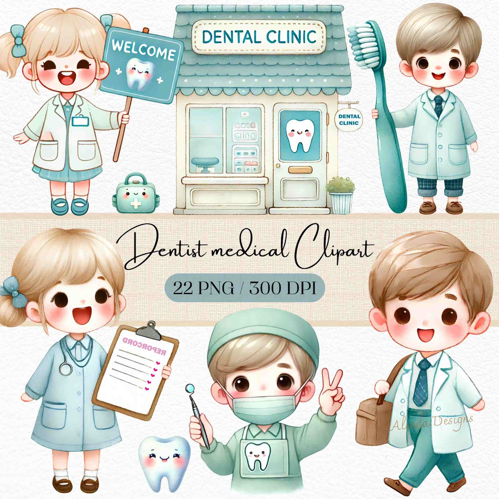 Watercolor Dentist Medical Clipart, Dental Hygienist Illustrations ...