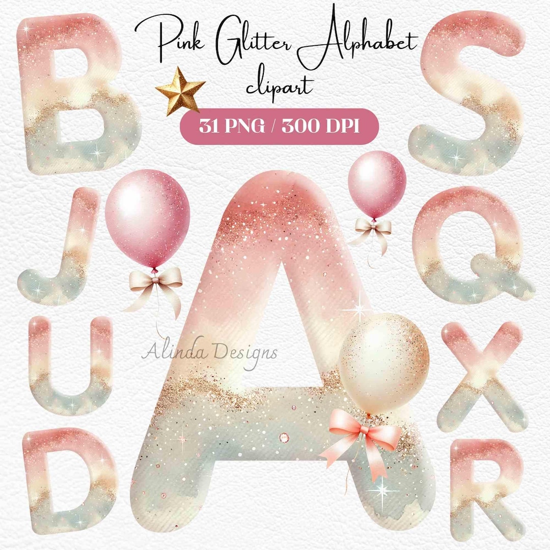 Pink Glitter Alphabet Clipart: Elegant Sparkle Letters PNG - Etsy