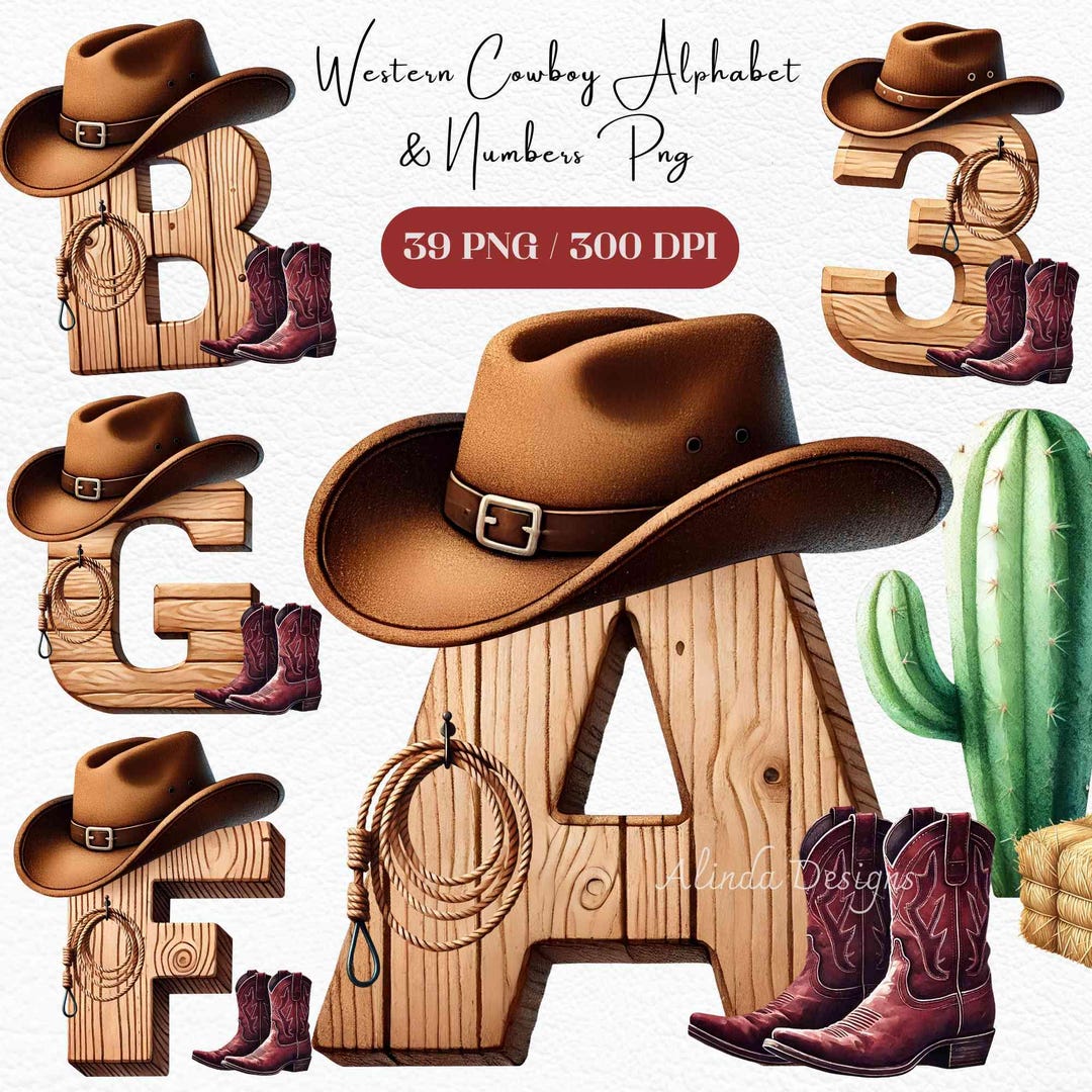 Western Cowboy Alphabet and Numbers PNG, Rustic Rodeo Letters & Numbers ...