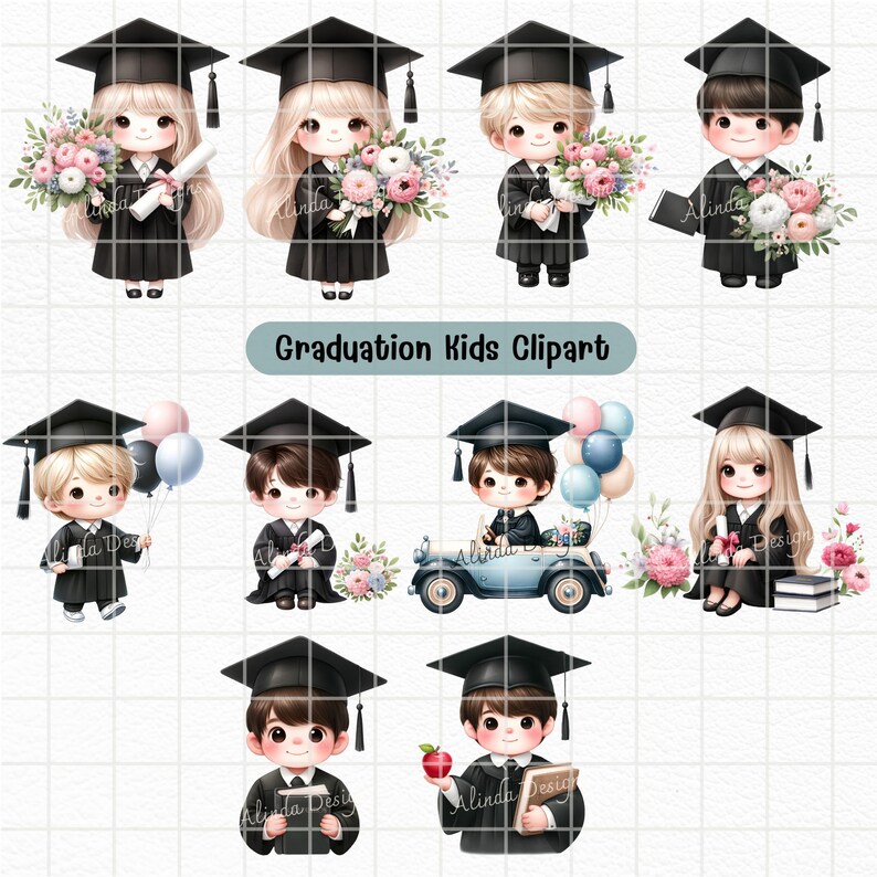 Graduation Kids Clipart: Preschool Students, Party Graphics (digital ...