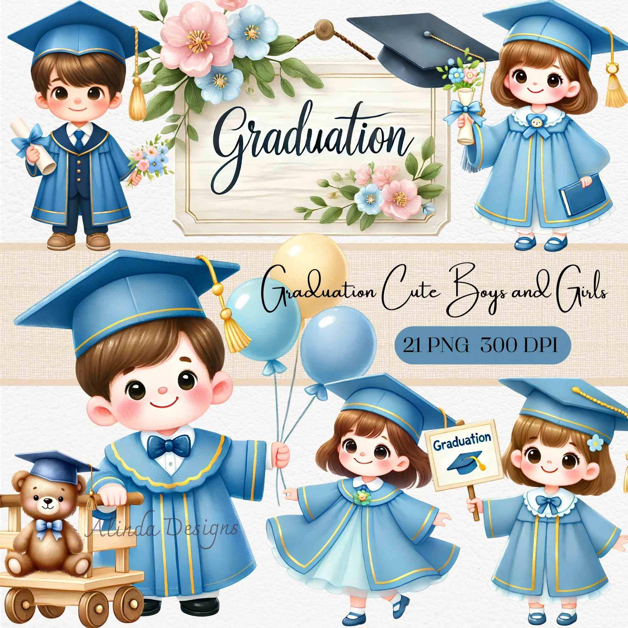 Graduation Clipart, Cute Graduate Kids PNG, Graduation Boys and Girls ...