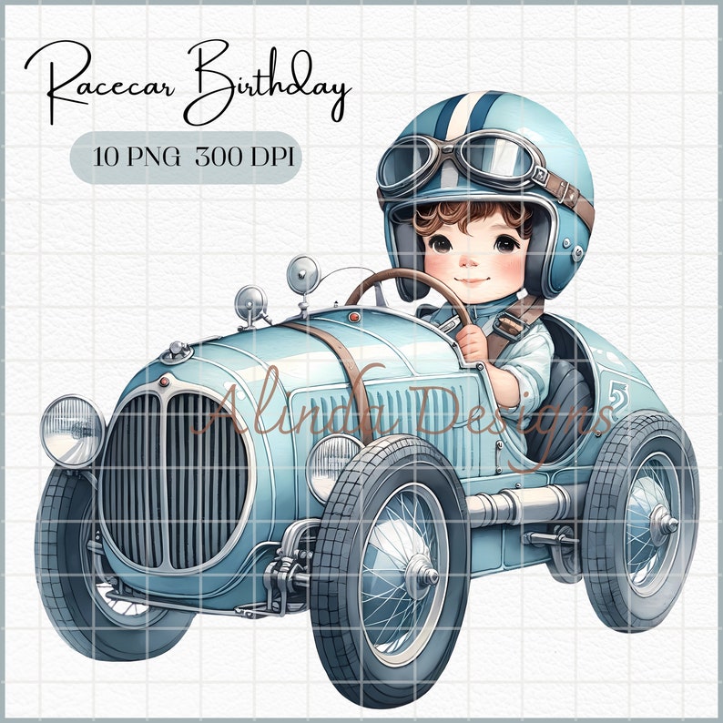 Vintage Racecar Clipart, Birthday Boy Digital Download, Retro Racing ...