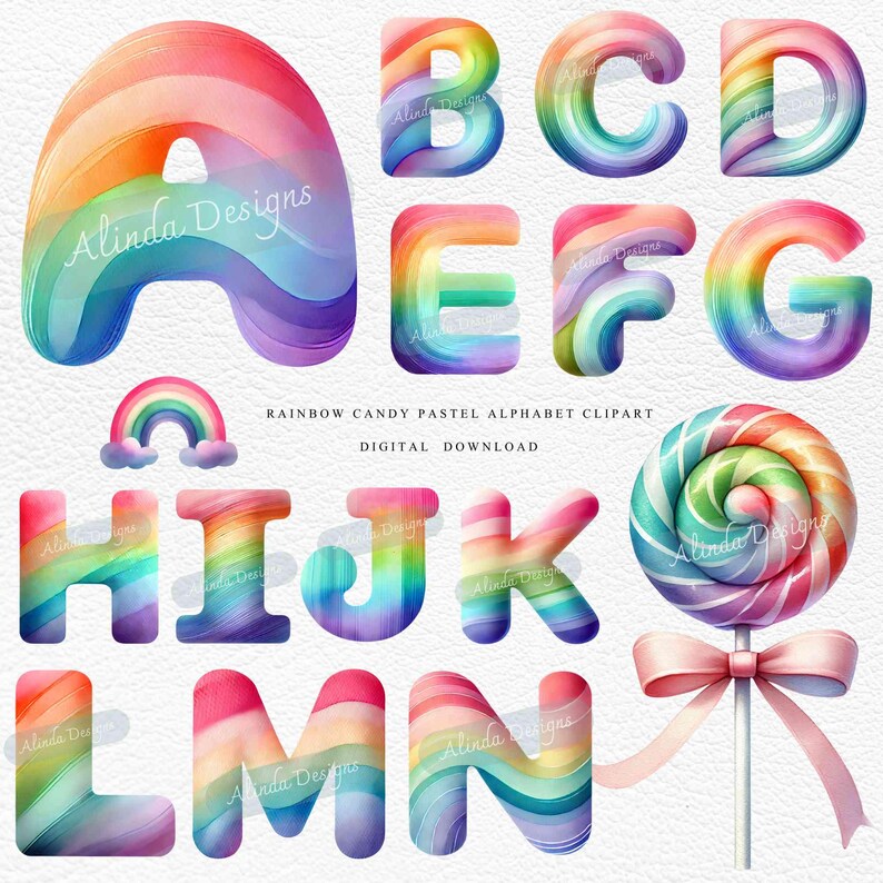 Rainbow Pastel Alphabet Clipart PNG, Fluid Brush Style Letters for Kids ...