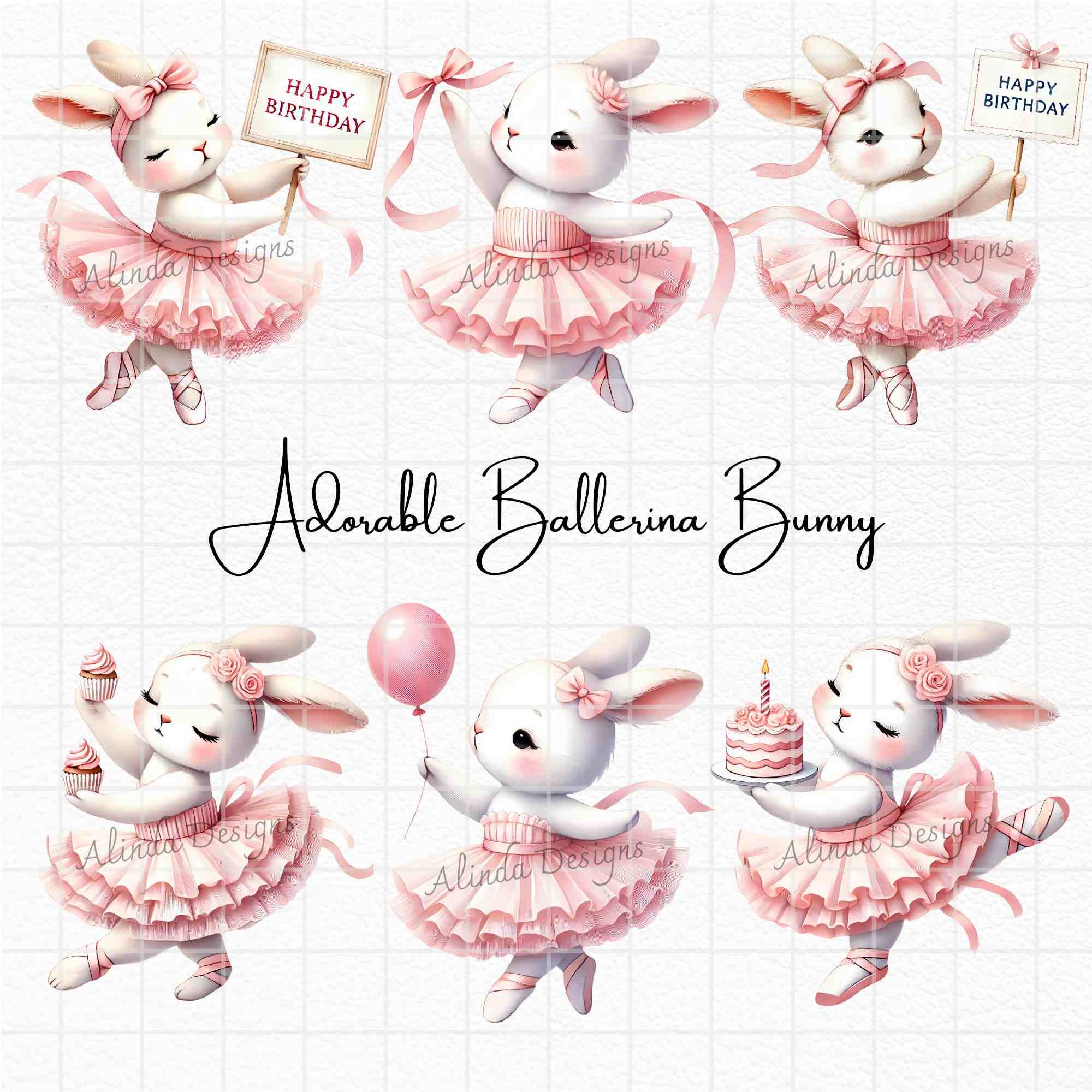Adorable Ballerina Bunny Clipart, Cute Ballet Rabbit Illustration ...