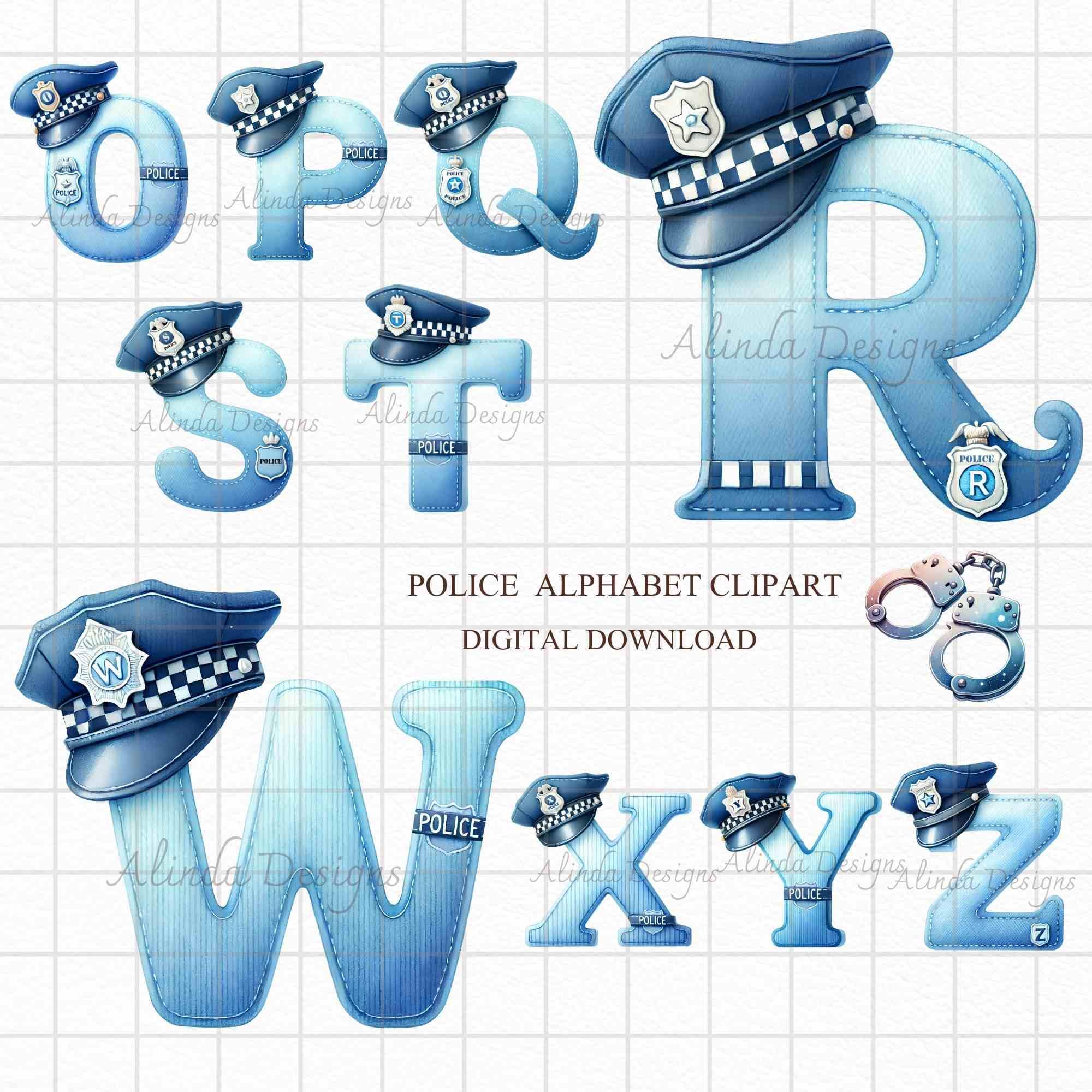 Police Alphabet Clipart, Western Police Letters, 26 PNG Files 300 DPI ...