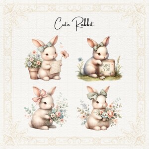 Bunnies Clipart, Nursery Spring Clipart, Children, Cherry Blossom ...