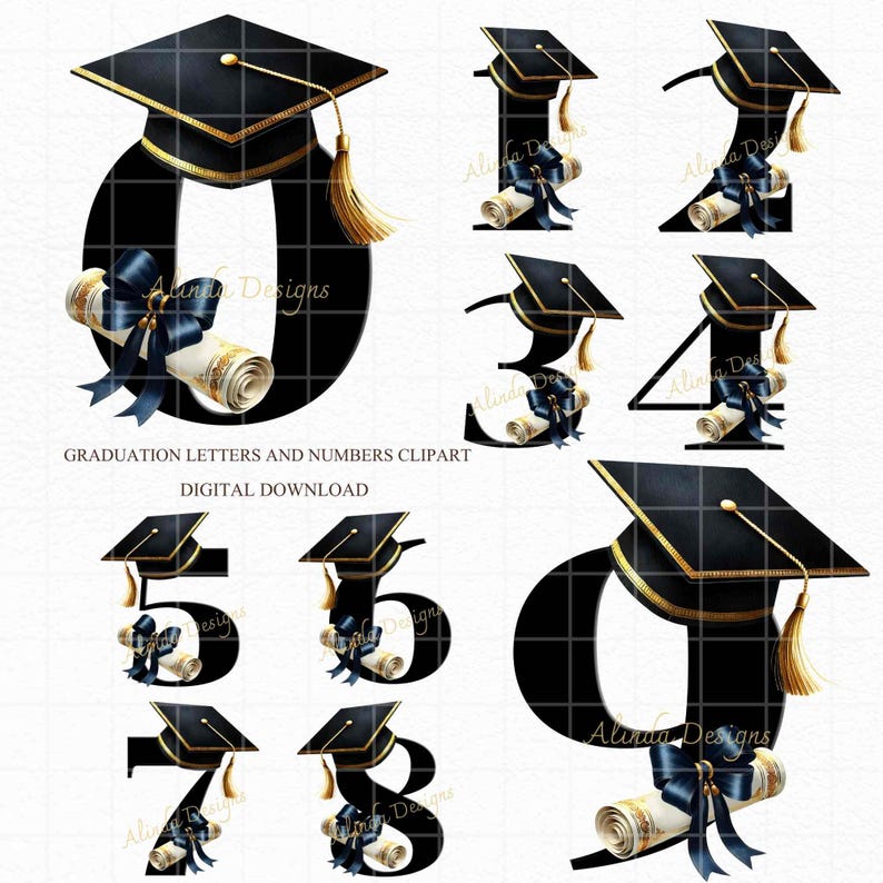 Graduation Alphabet PNG: Black & Gold Clipart Digital Download - Etsy