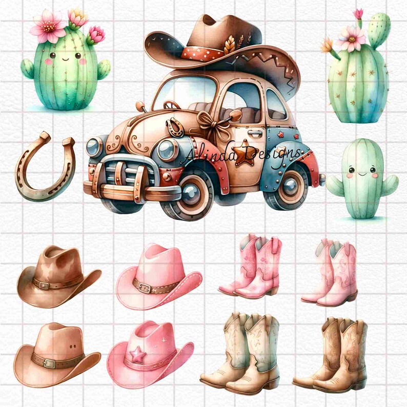 Watercolor Cowboy Baby Clipart, Cute Western Theme Nursery Art, Digital ...
