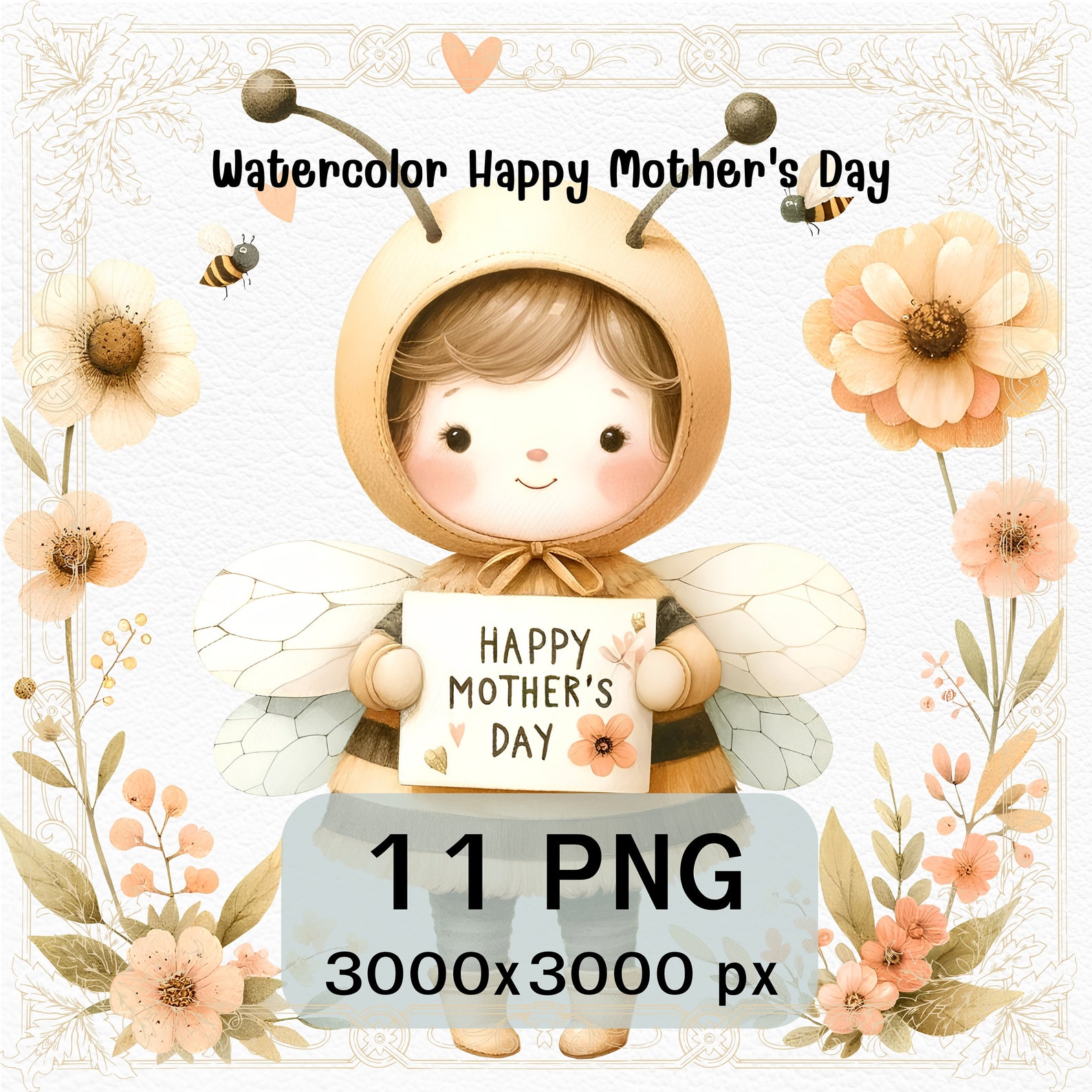 Watercolor Mother's Day Clipart: Floral Greeting Card Design (digital ...