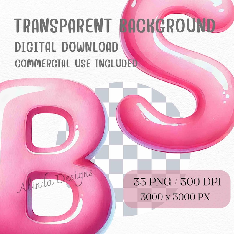 Cute Pink Alphabet Clipart, Pastel Pink Letters, Kawaii Font, Party ...