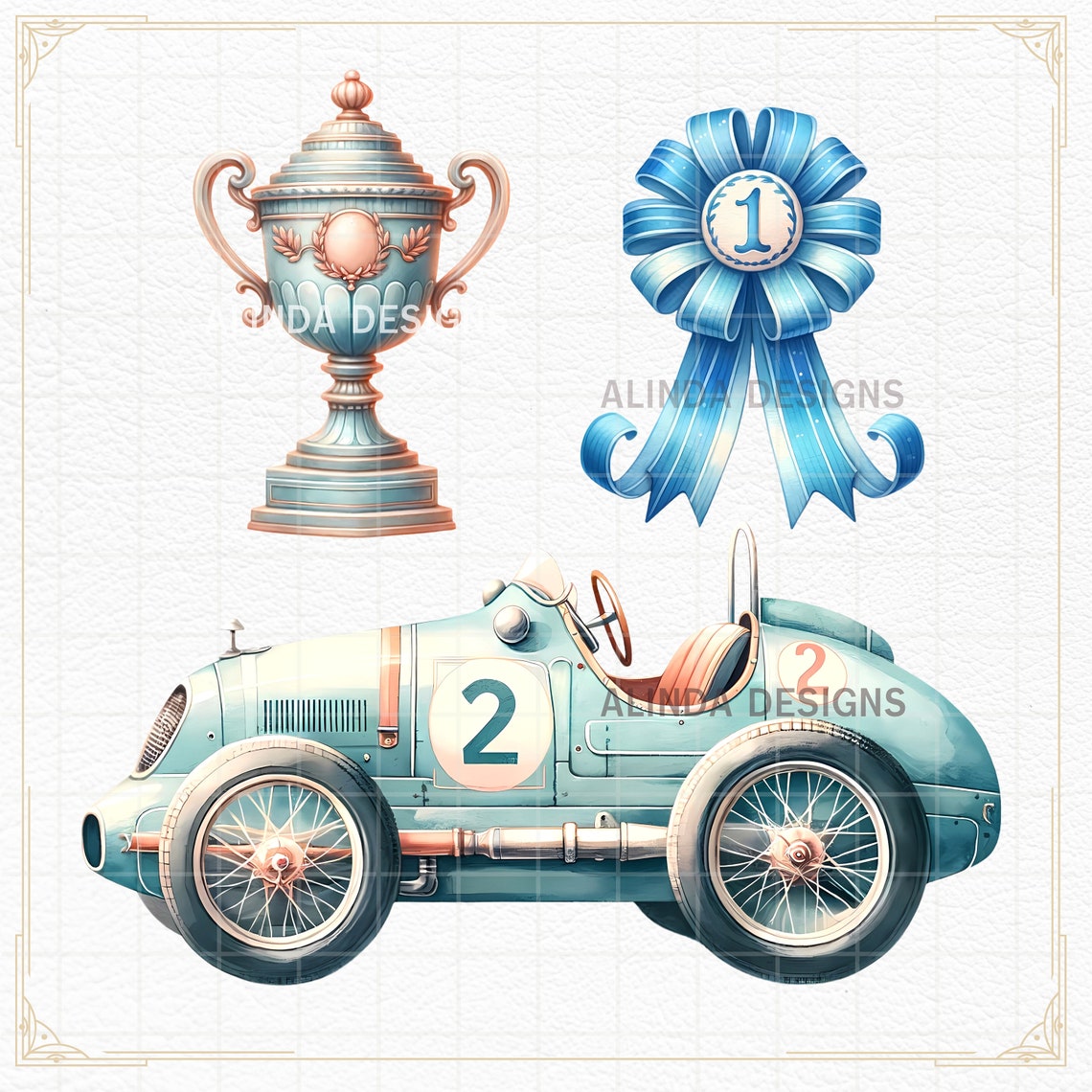 Watercolor Racecar Birthday Clipart Bundle, Blue Race Car Happy ...