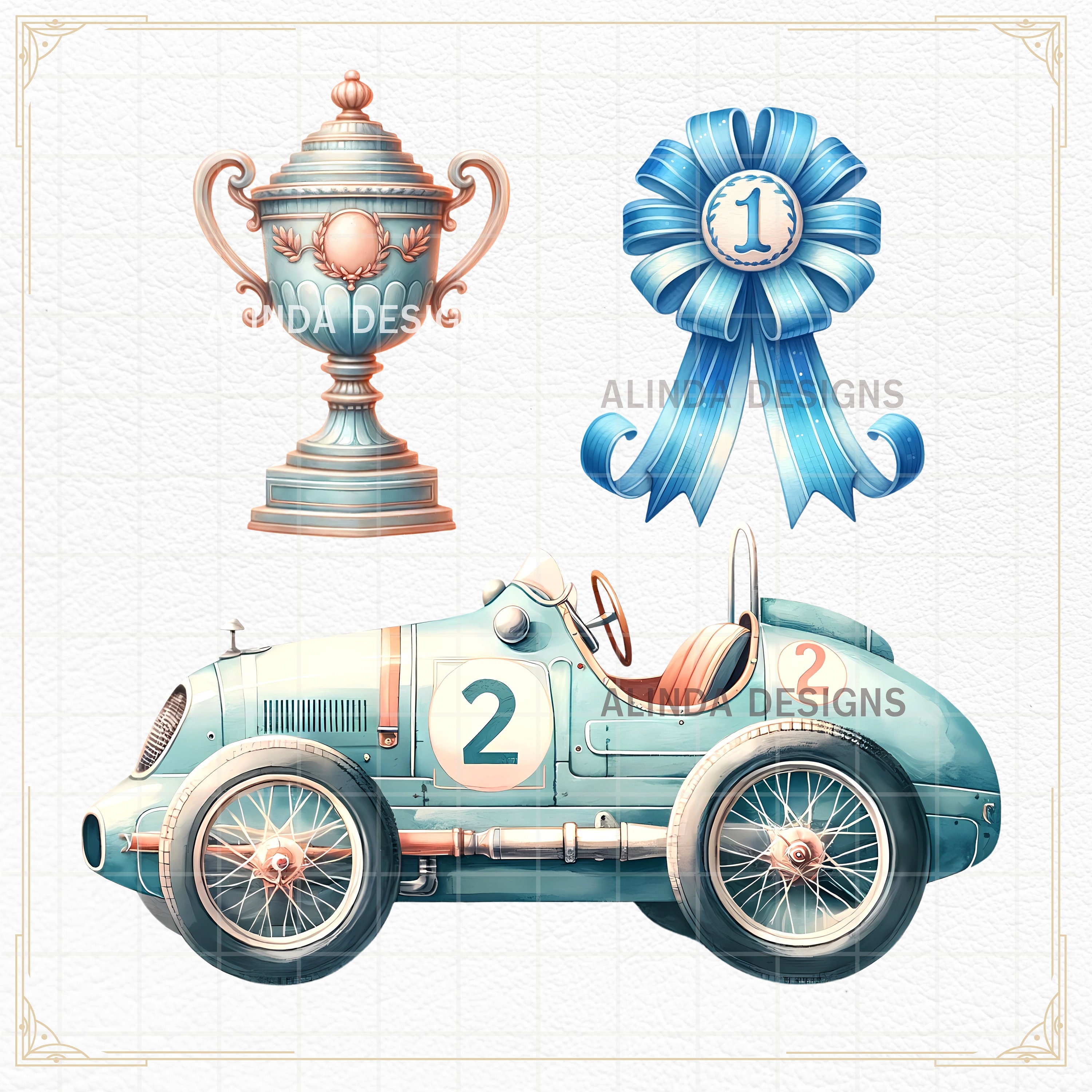 Watercolor Racecar Birthday Clipart Bundle, Blue Race Car Happy ...