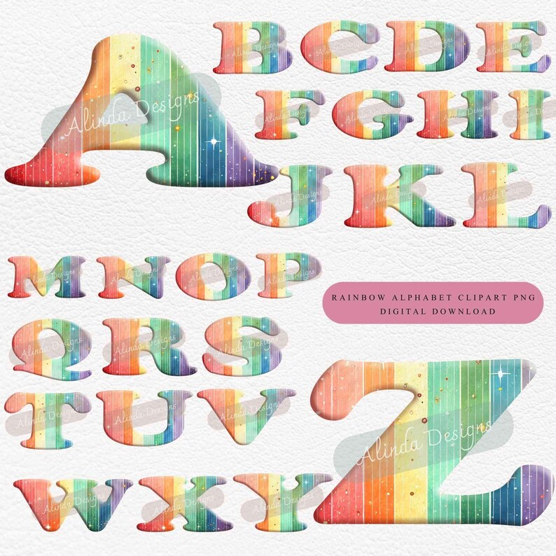 Rainbow Alphabet Clipart PNG, Colorful Letters & Symbols for Kids ...