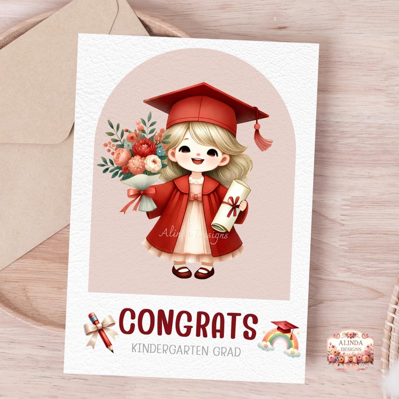 Kindergarten Graduation Clipart, Kids in Cap and Gown (PNG) - Etsy