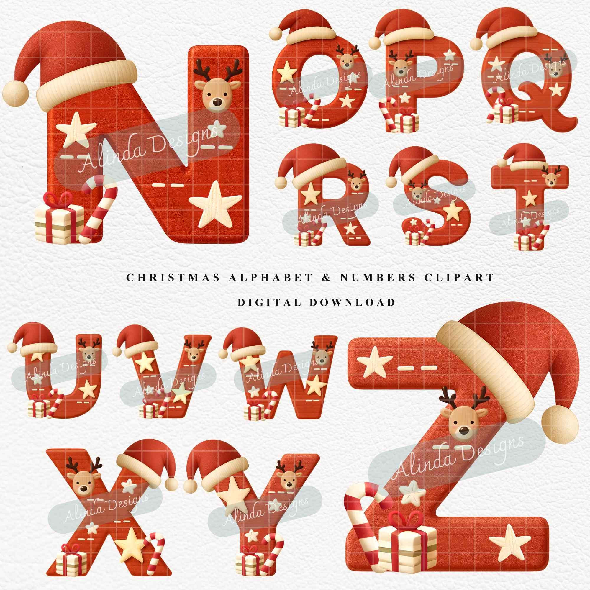 Christmas Alphabet Numbers Clipart: Santa Font PNG Digital Download - Etsy