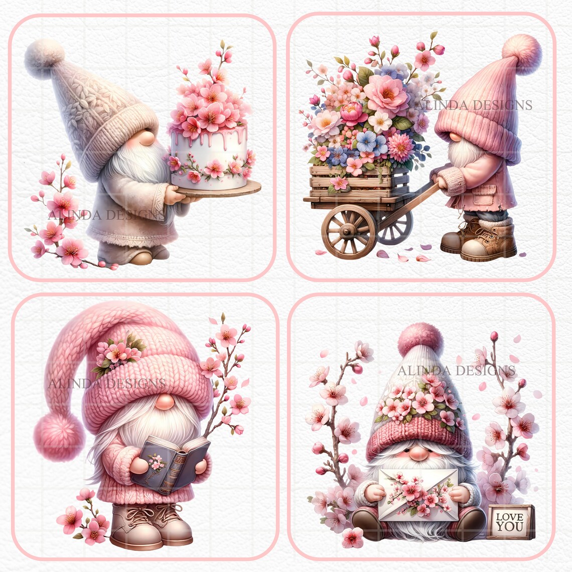 Spring Gnome Clipart, 11 PNG Watercolor Gnome Cherry Blossom, Cute ...